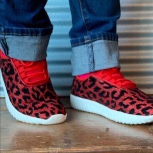 Shoes | Red Glitter Leopard Sneakers | Poshmark